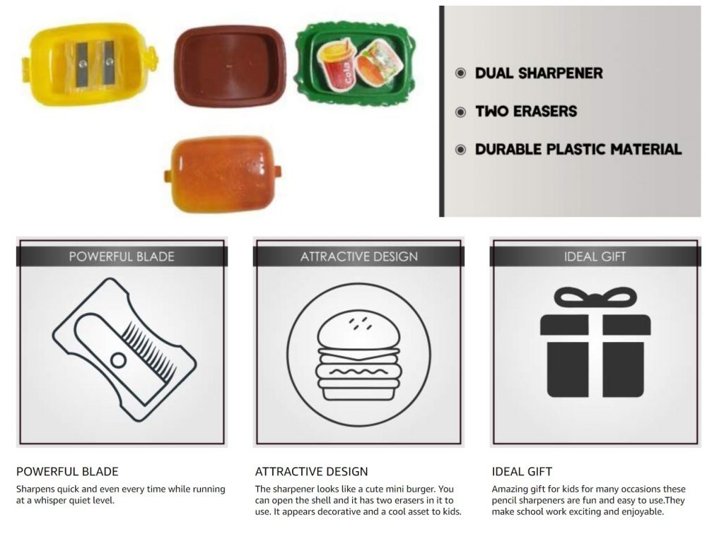 Burger Sharpner and Eraser combo (Pack of 6) - Craftgami